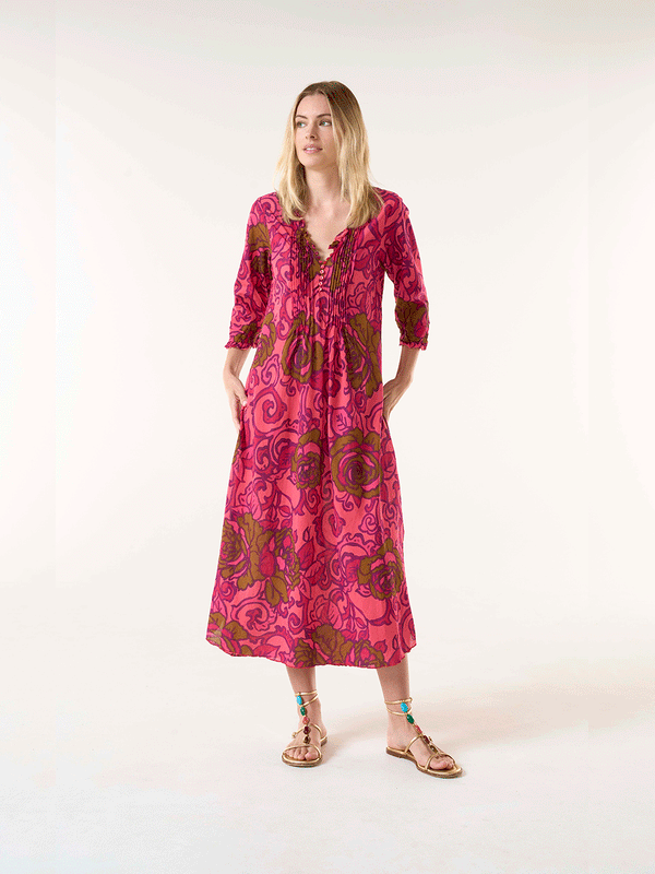 Long Poppy Cotton Dress - SAN SEBASTIAN HOT CORAL – instoreclothing